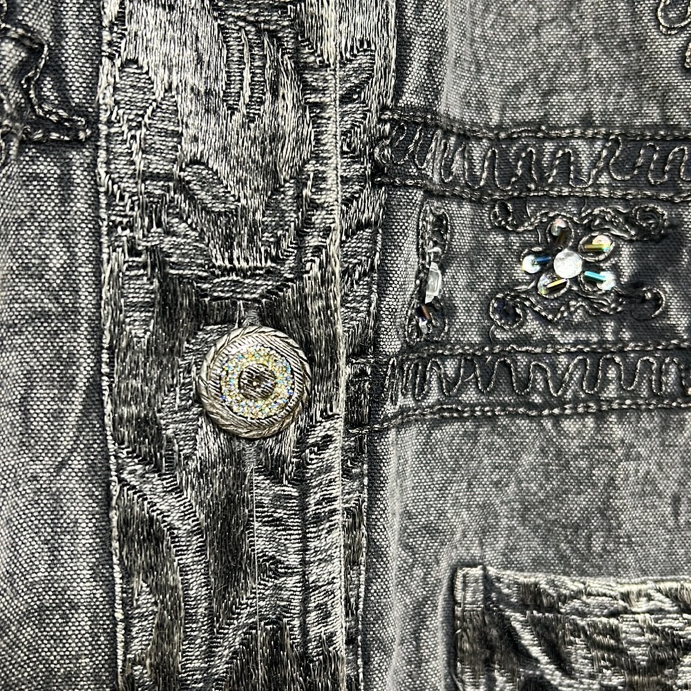 Vintage Flashback Gray Embroidered Sequin Jacket Boho… - Gem
